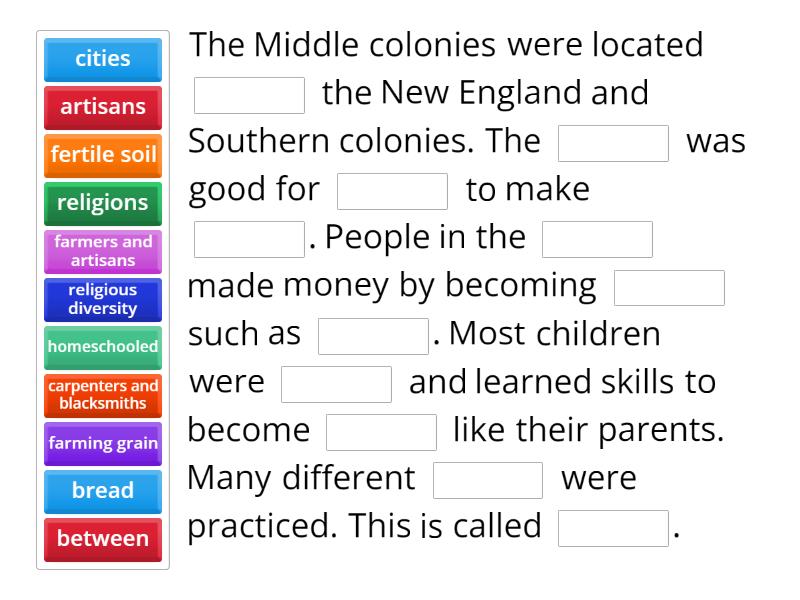The Middle Colonies - Complete the sentence