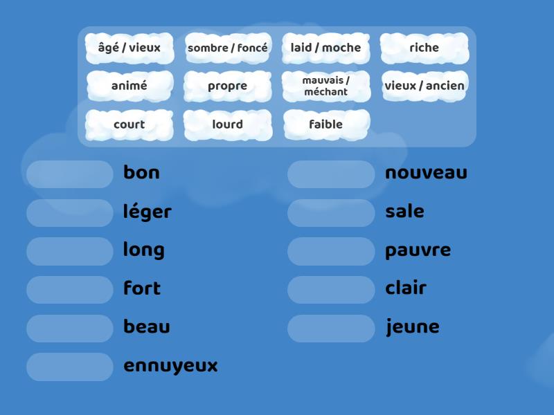 adjectifs - contraires - Match up