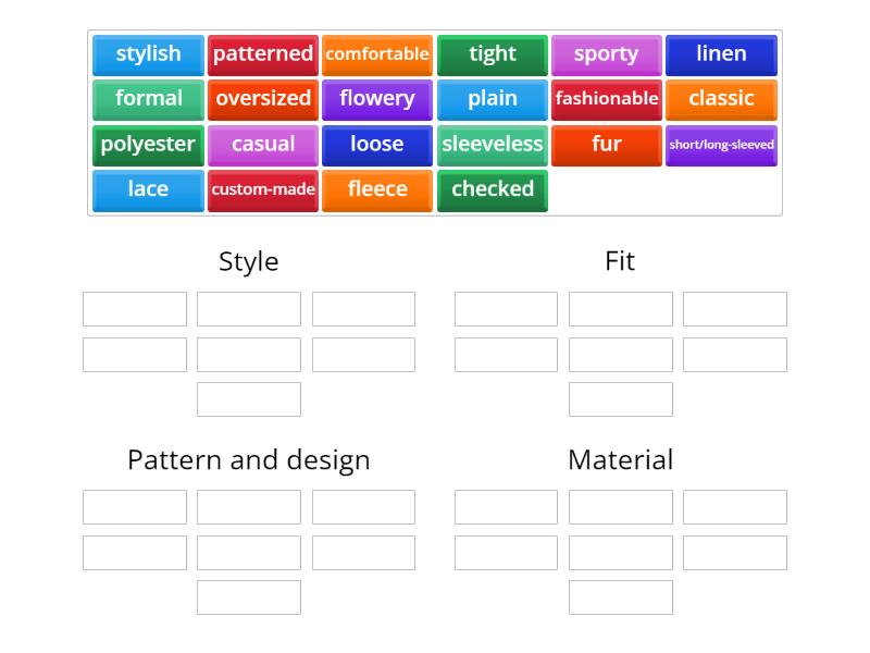 Describing clothes - Ordenar por grupo