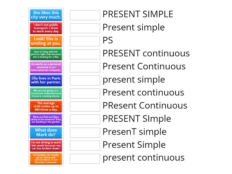 Present simple and present continuous esl brains lesson set - Associação