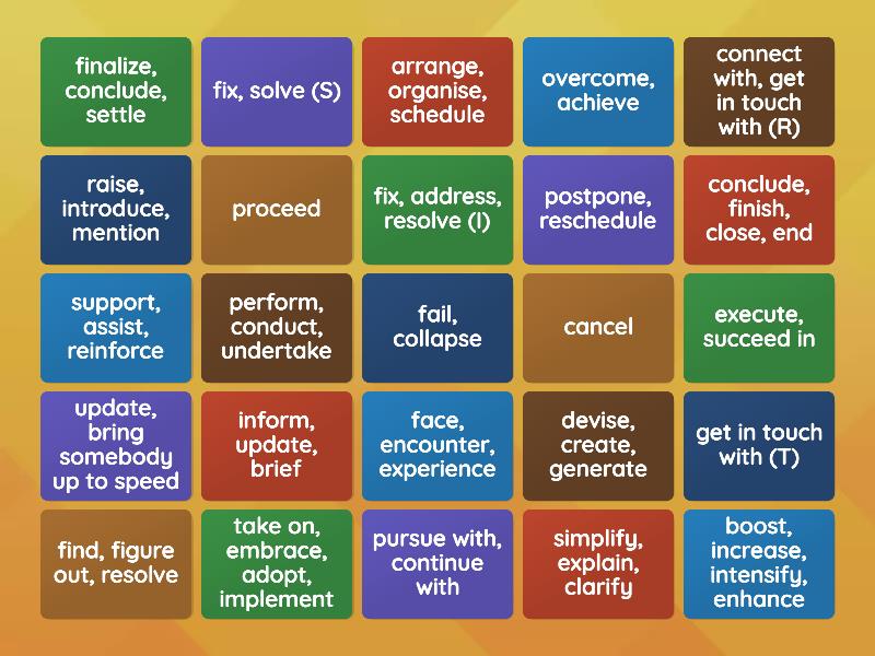 business phrasal verbs part 1 synonyms - Flip tiles