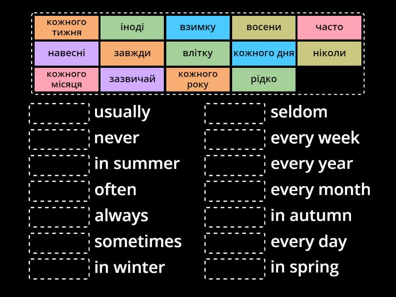 Present Simple - markers - Match up