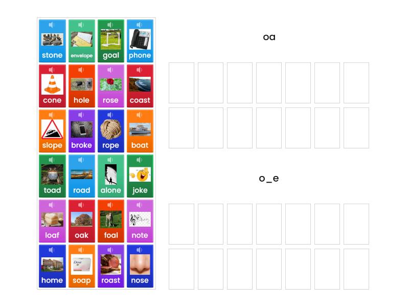 Step 2 Unit 5/6 oa, o_e, with words - Group sort