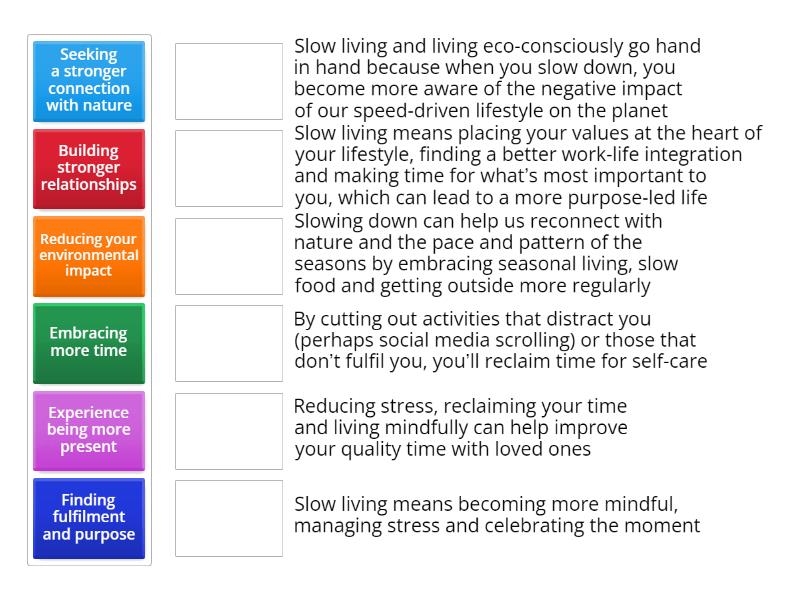 Benefits of Slow Living - Matching! - Match up