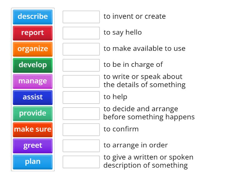 BusEng 1.4 - Verb Practice - Job role and responsibilities - Match up