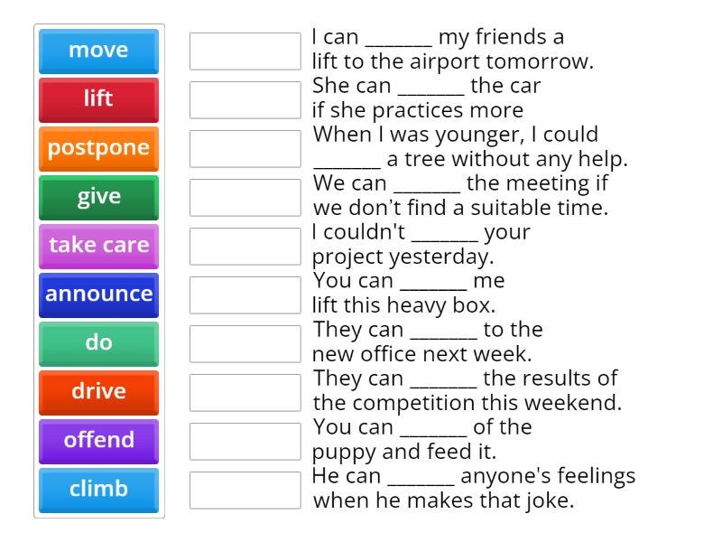 Modal verbs: can/could (matching) - Match up