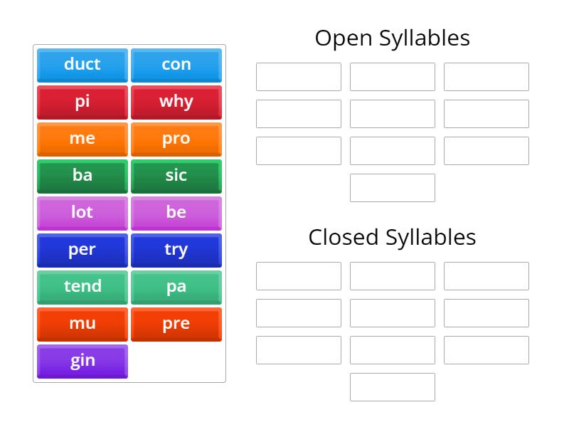Open Syllables Sorting - Group sort