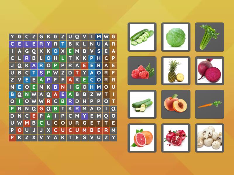 Fruits and vegetables - Wordsearch