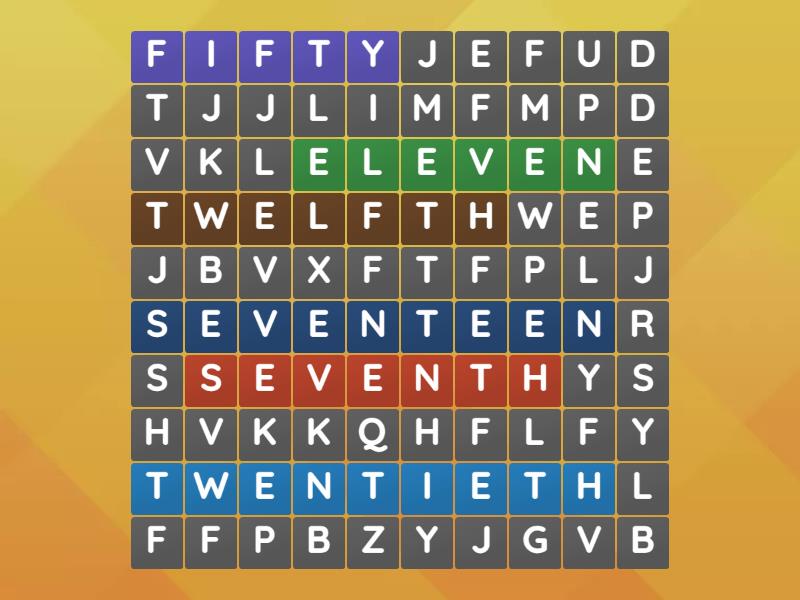 Ordinal Cardinal - Wordsearch