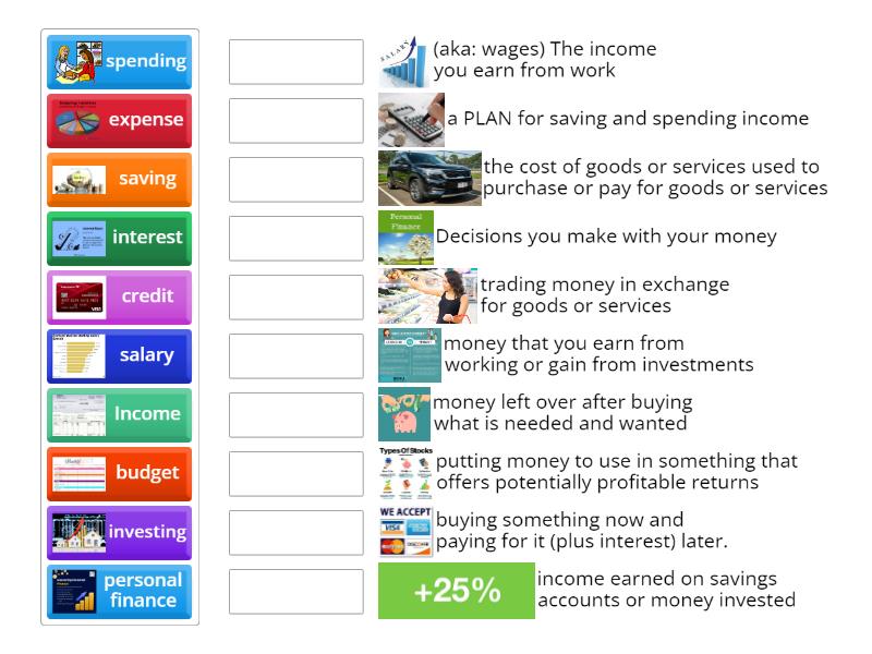 Personal Finance Vocabulary - Match up