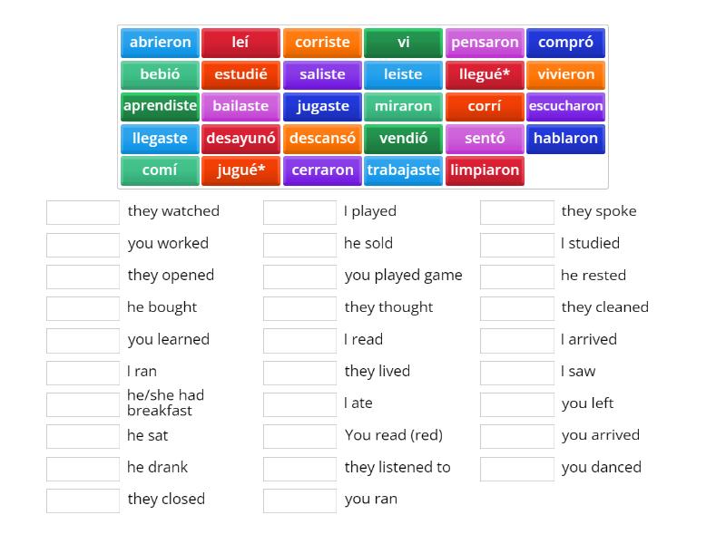 VERB REVISION (PAST) Preterito de verbos regulares - Match up