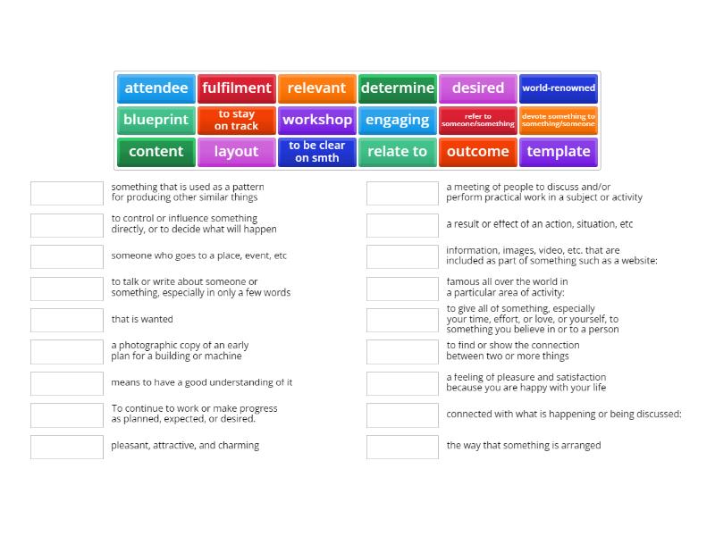 WOrd+definition. Workshop - Match up