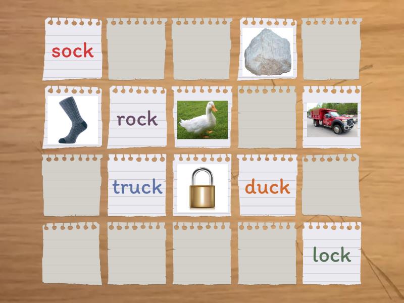 Final Consonant Digraph -ck - Matching pairs