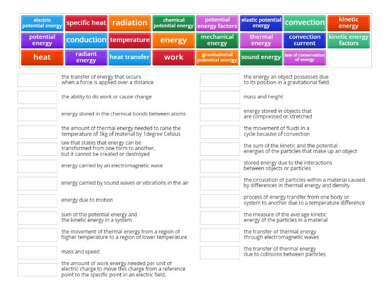 6th Grade Physical Science Review - Match up