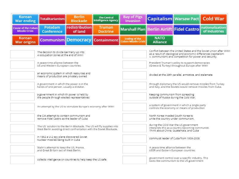 Cold War Terms - Match up