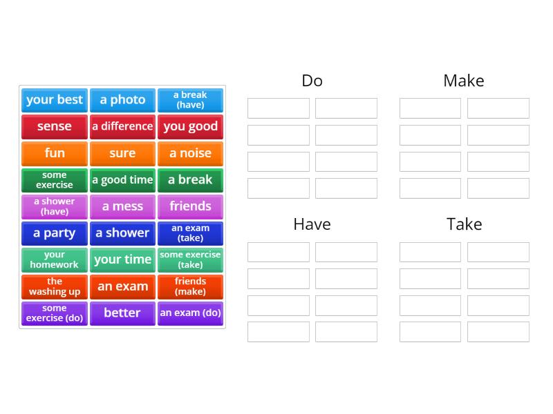 Useful language - Verb collocations - Group sort