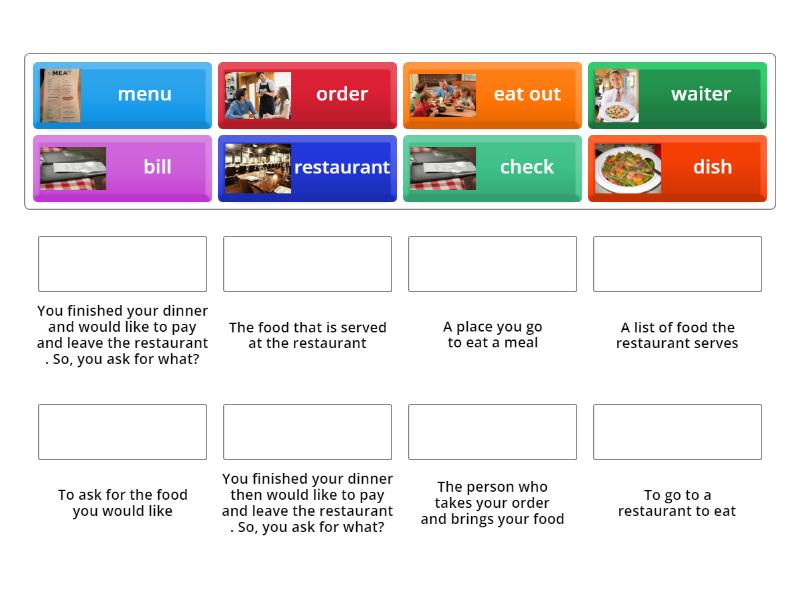 Restaurant Vocabulary - Match up