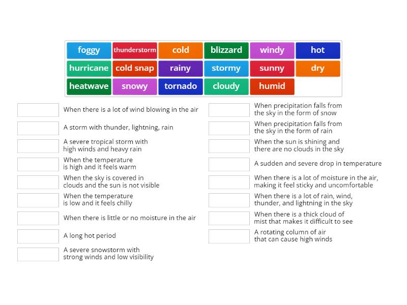 weather adjectives - Une las parejas