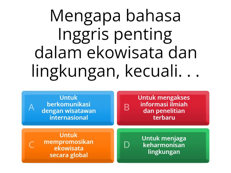 Pentingnya Bahasa Inggris dalam Ekowisata dan Lingkungan 3.2 - Quiz