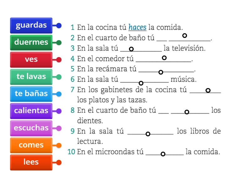 Verbos - partes de la casa - Labelled diagram