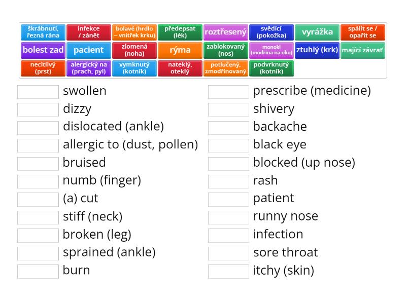 At the doctor's - Vocabulary practice - Match up