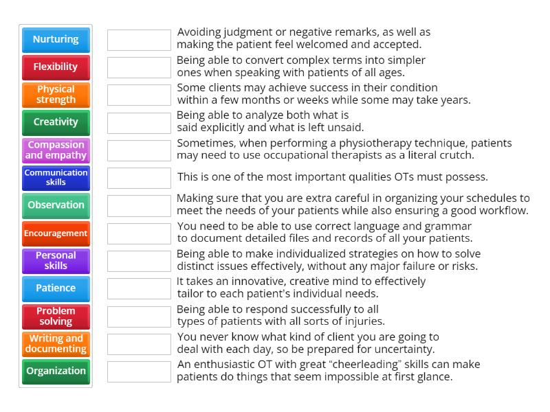 13 essential characteristics of OTs - Match up