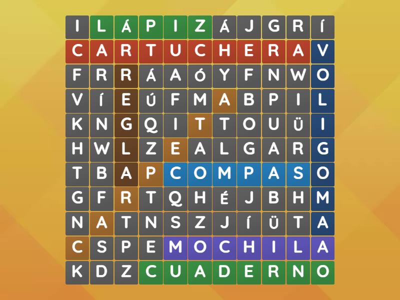 Utiles escolares - Sopa de letras