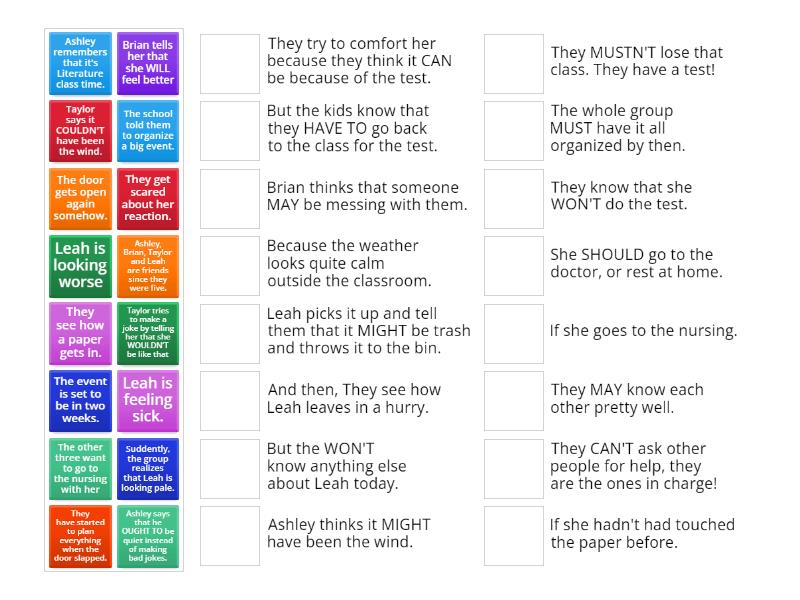 Matching Game. - 1.1 What has happened with Leah Smith? (Modal Verbs ...