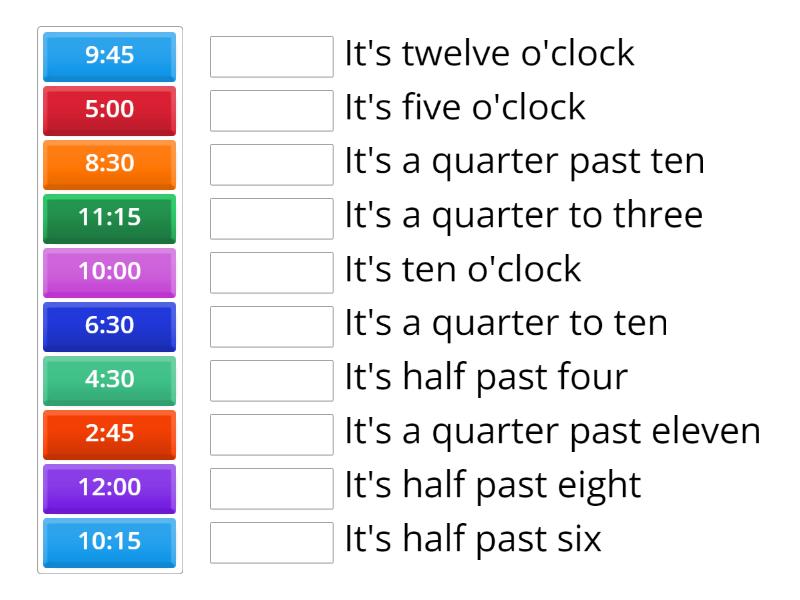 Telling the Time (O'clock, half, quarter) - Match up