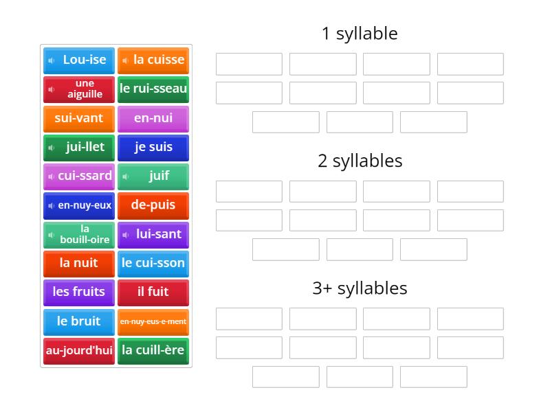 Les syllabes avec le son ui et oui - Group sort