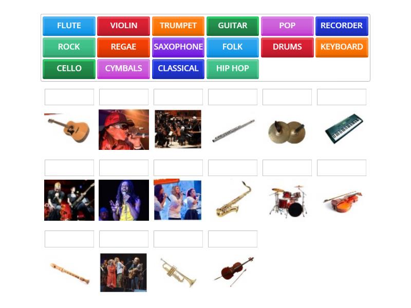 MUSICAL INSTRUMENTS AND TYPES OF MUSIC (BBI 3) - Match up