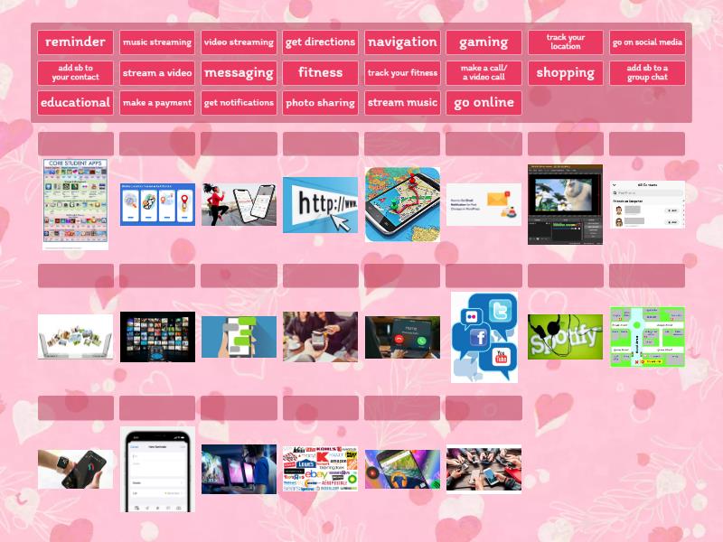 using smartphones/ Types of apps. - Une las parejas