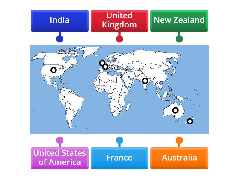 Locate the following democratic countries on a world map - Labelled diagram