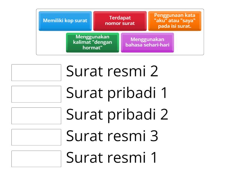 Ciri Surat Pribadi dan Surat Resmi - Match up