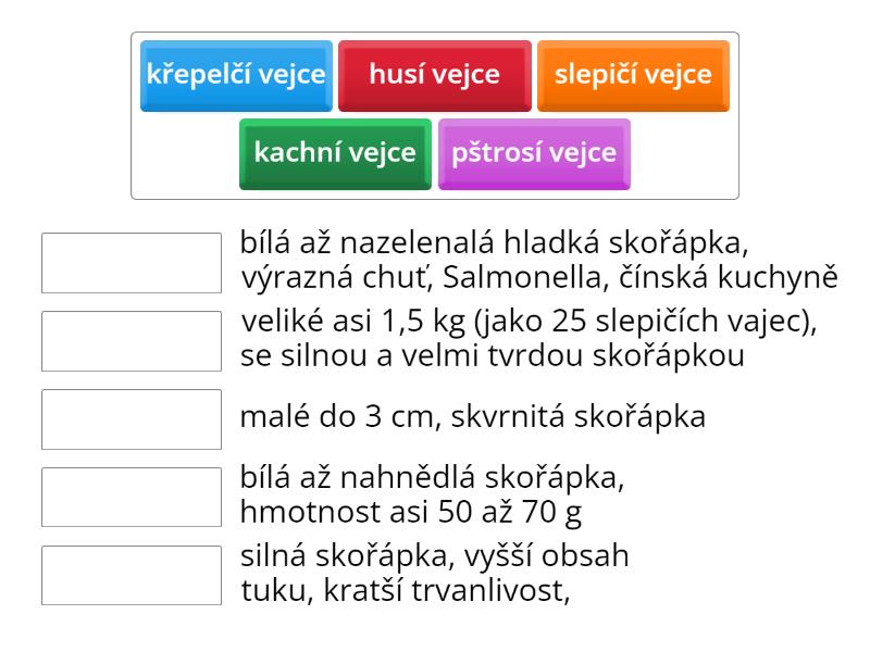 Druhy vajec - Match up