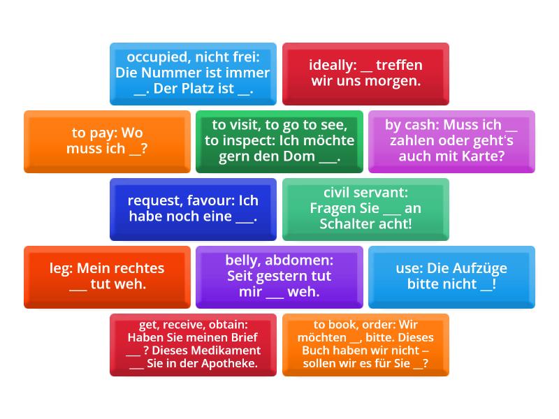 A1 German word list 3 with sentences - Fichas giratorias
