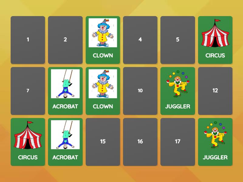 Circus memory game - Matching pairs