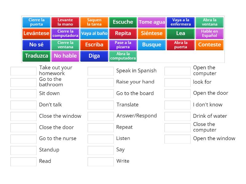 Classroom Commands - Une las parejas