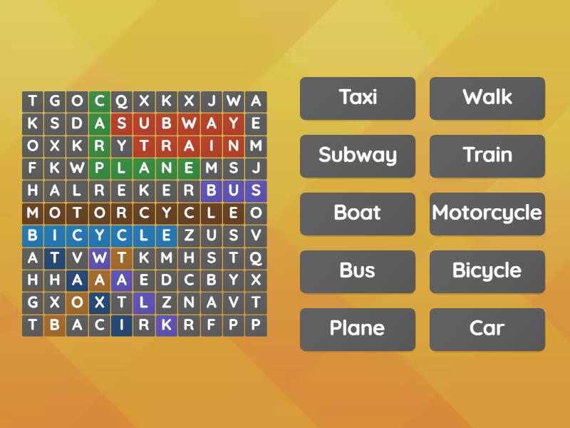 means of transport - alphabet soup - Sopa de letras