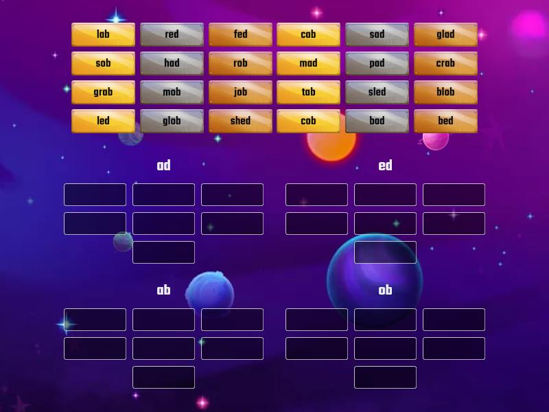 Sort 29 ad, ed, ab and ob Word families - Group sort