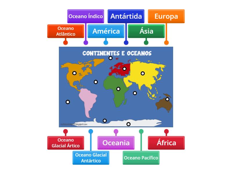 Continentes e oceanos - Labelled diagram