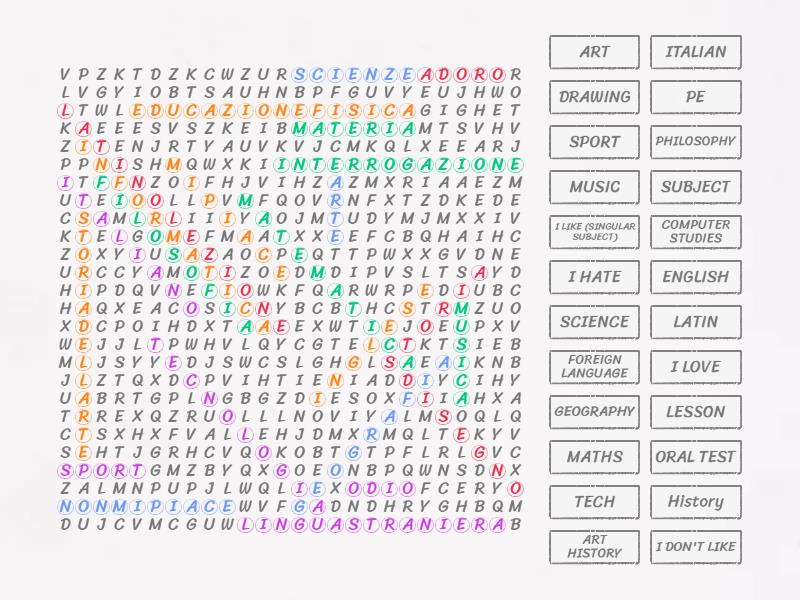 Le materie - Wordsearch