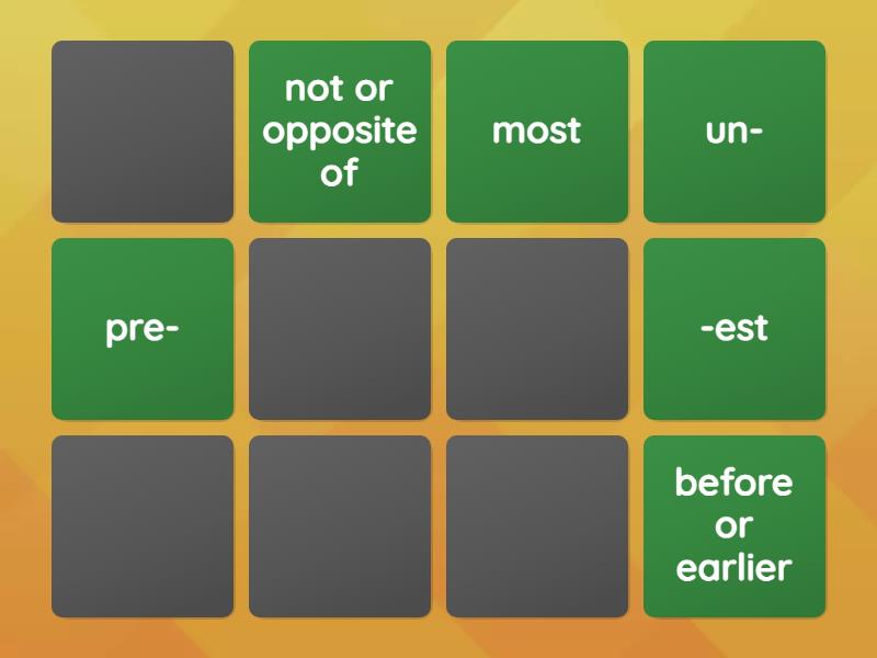 OG Morphology (pre-, un-, -est, -ed, -ing, -s/-es) - Matching pairs