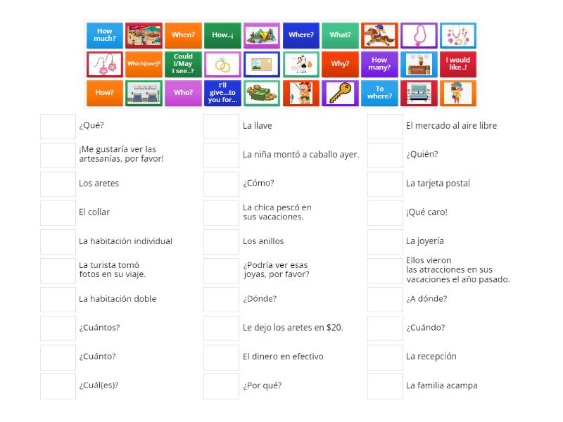 Vocabulario - ¡Cuéntame de tus vacaciones! - Match up