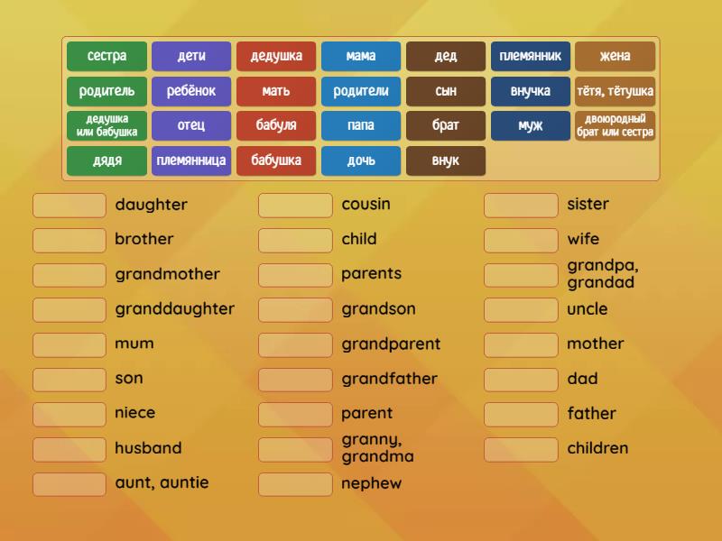 sound quiz Sol El U1 Family vocabulary - Match up