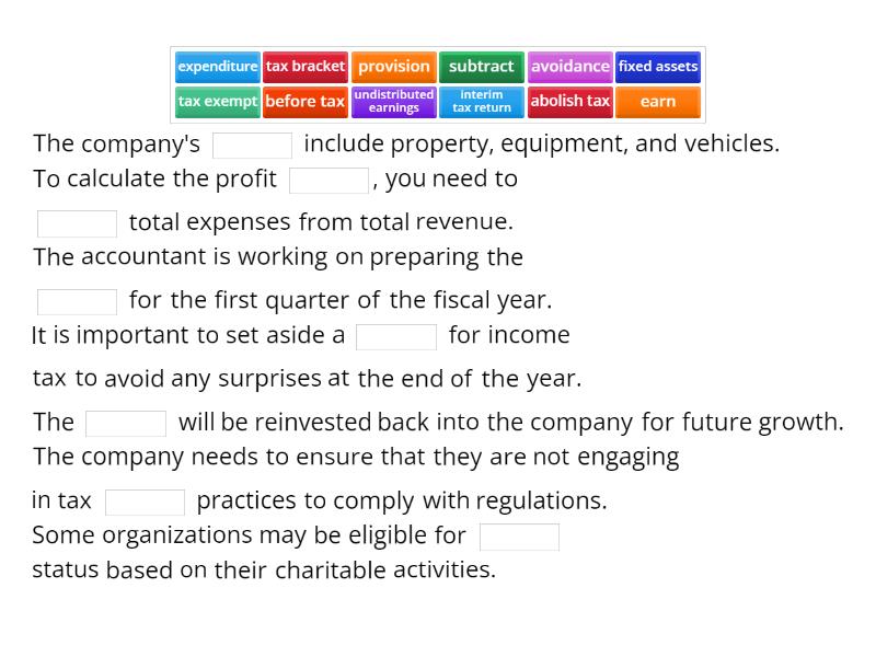 tax vocabulary - Completa la oración