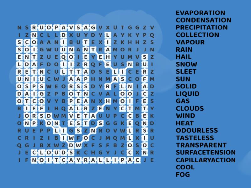 Water Cycle - Wordsearch - البحث عن الكلمات