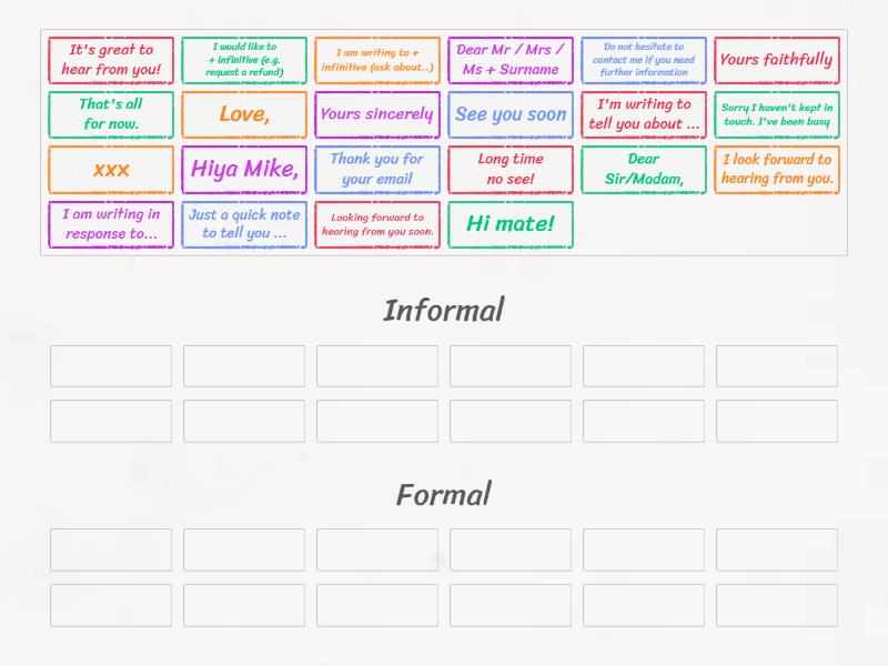 Formal versus informal writing - Group sort