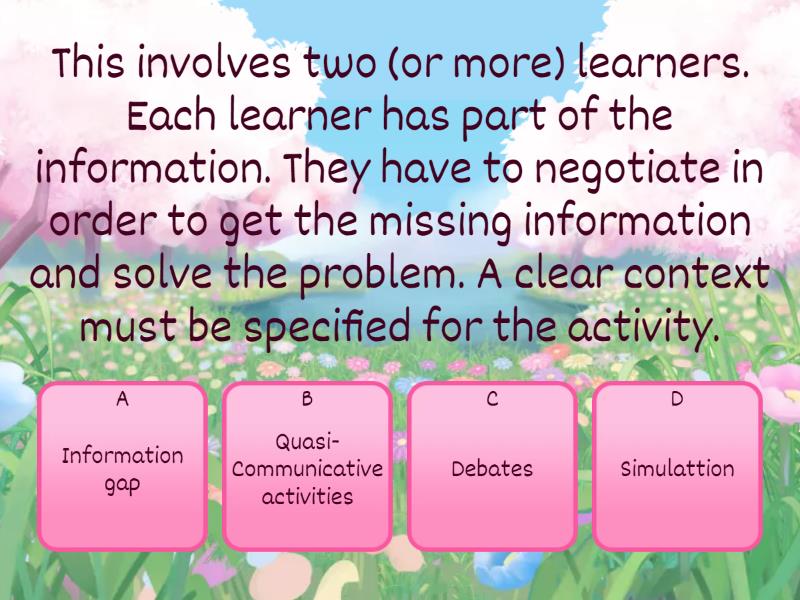 Types of tasks for CLT - Quiz