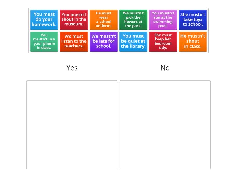 Kid's Box 3 Unit 5 - must/mustn't - Categorize